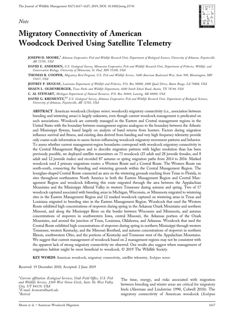 Migratory Connectivity of American Woodcock Derived Using Satellite ...