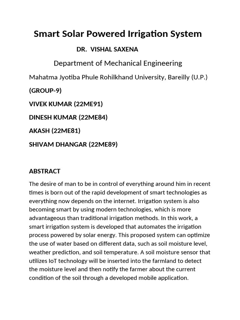 Smart Solar Powered Irrigation System | PDF