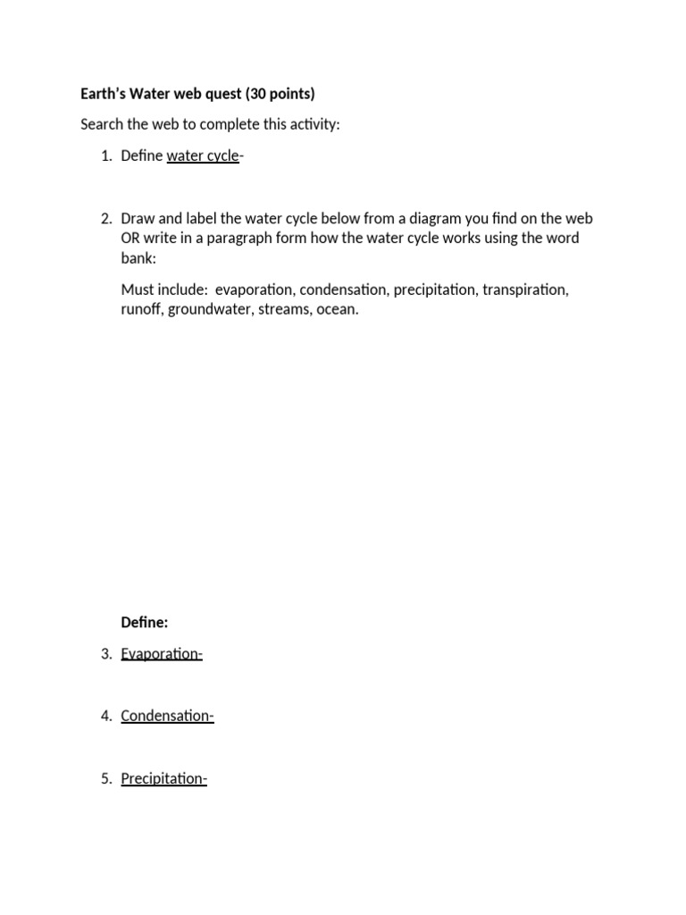 Earth's Water Web Quest | PDF