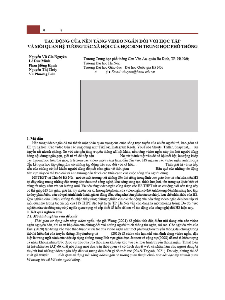 TC NG CA NN TNG Video NGN I Vi HC TP V Mi Quan H TNG TC X Hi CA HC Sinh Trung HC PH THNG | PDF
