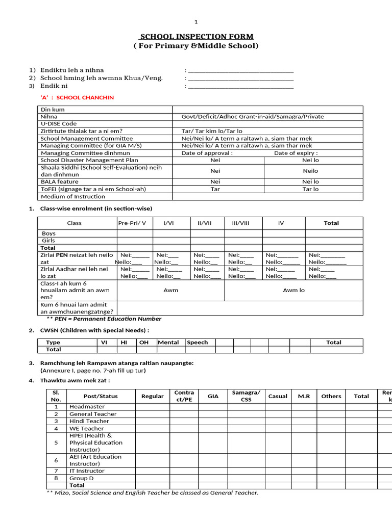Primary & Middle School Form A To C & Annexure | PDF