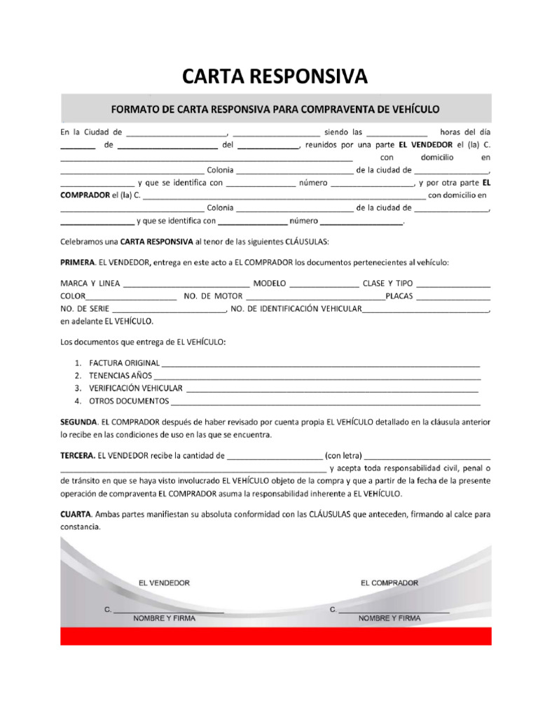 Carta Responsiva de Compra Venta Auto | PDF