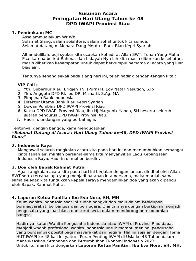 Contoh Script MC Iwapi | PDF