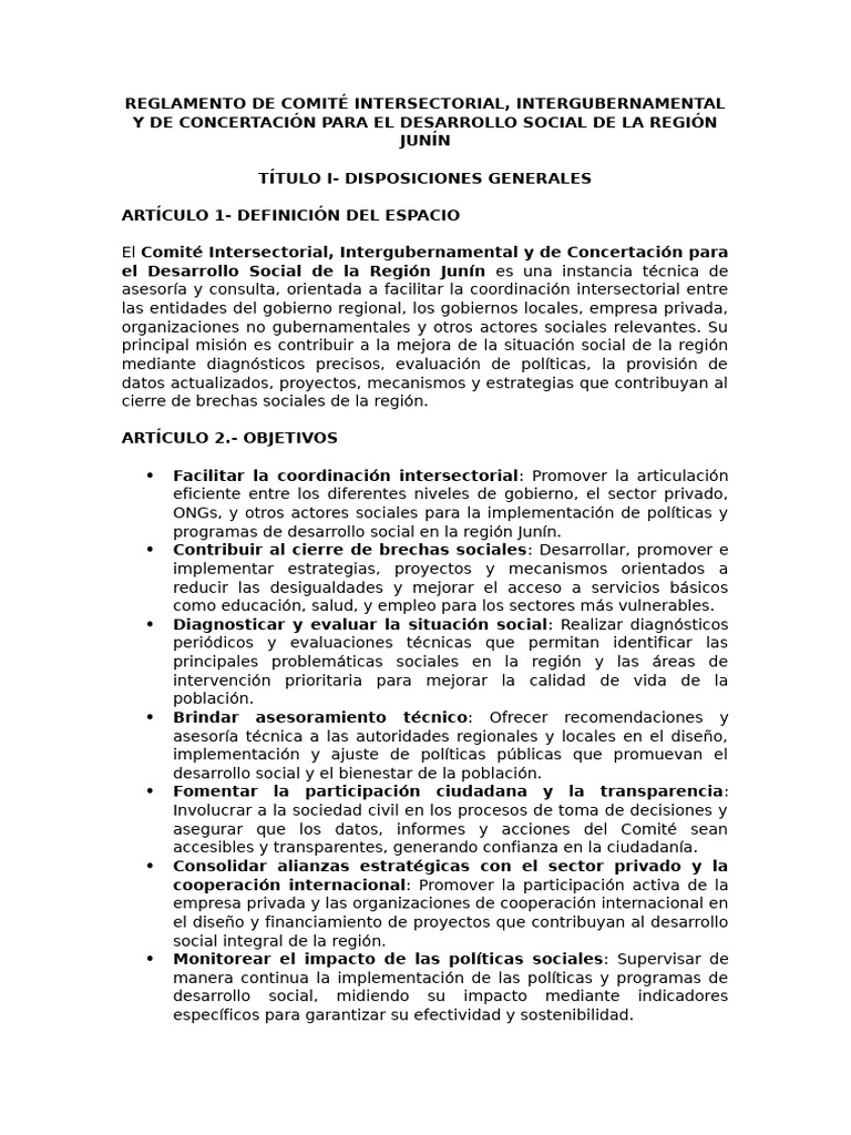 Reglamento de Comité Intersectorial | PDF