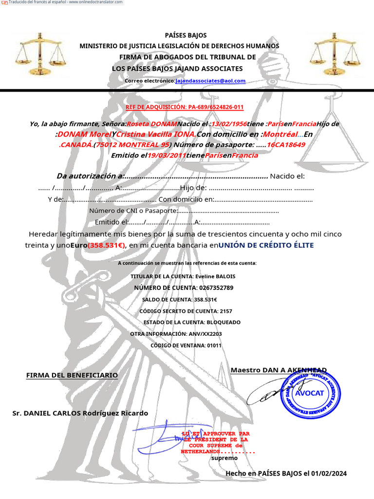 LETTRE DE PROCURATION DANIEL CARLOS Rodriguez Ricardo - Fr.es | PDF