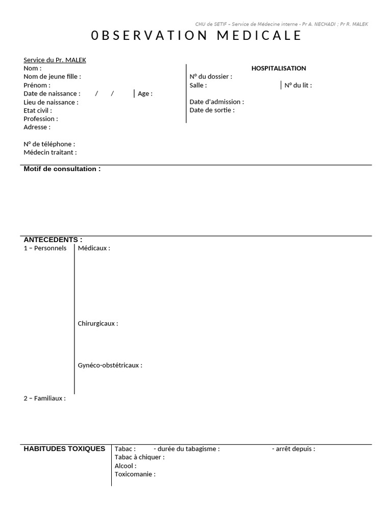 Observation Médicale Complète | PDF