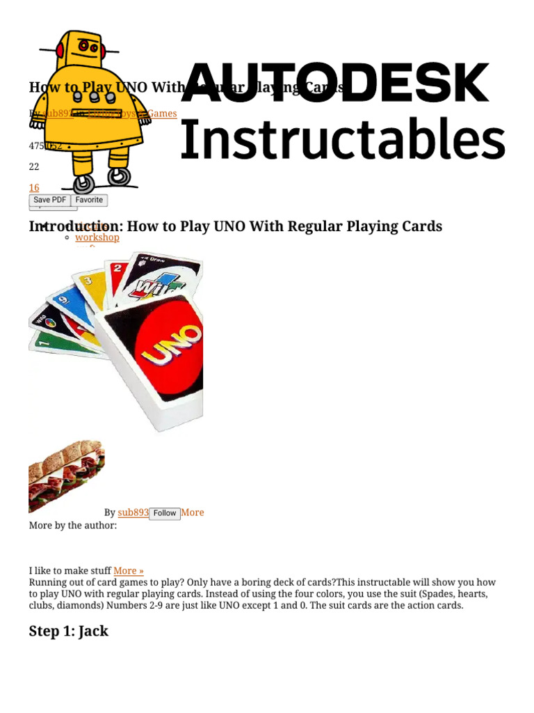 How to Play UNO With Regular Playing Cards _ 4 Steps - Instructables | PDF