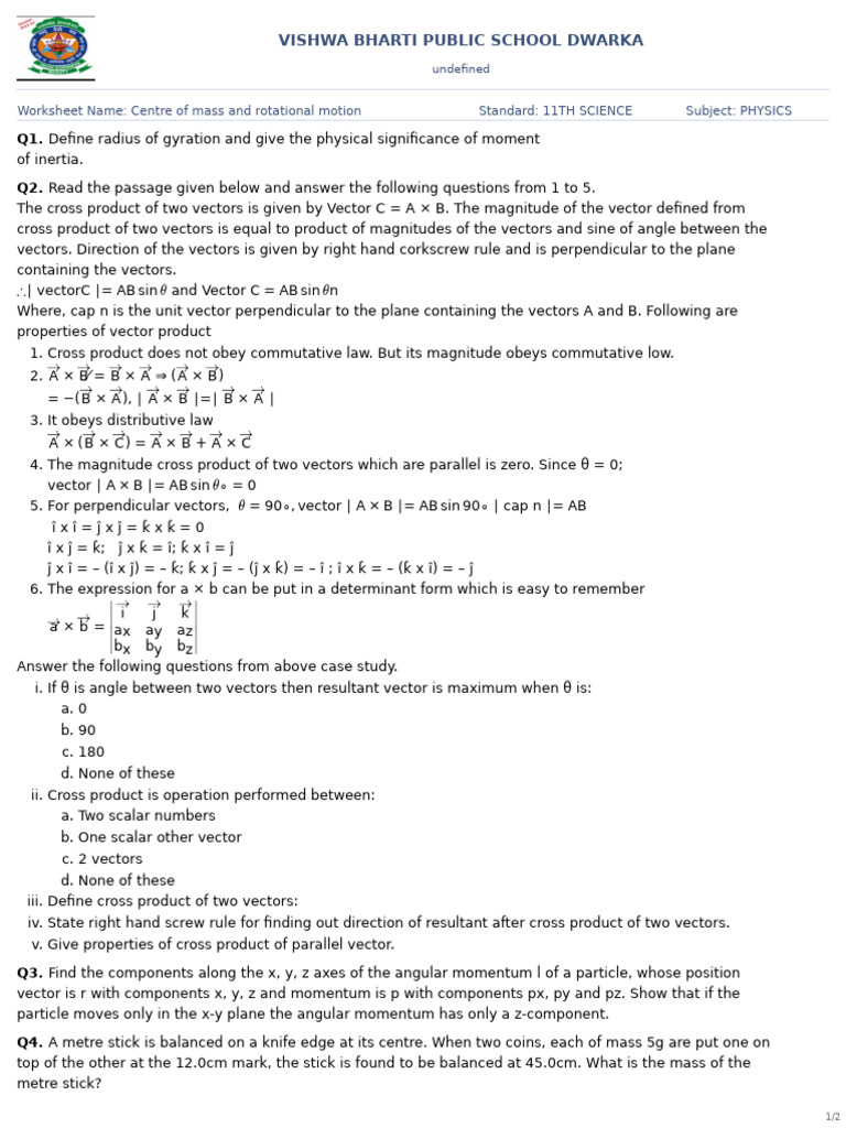 Centre of mass and rotational motion -11TH SCIENCE-PHYSICS | PDF