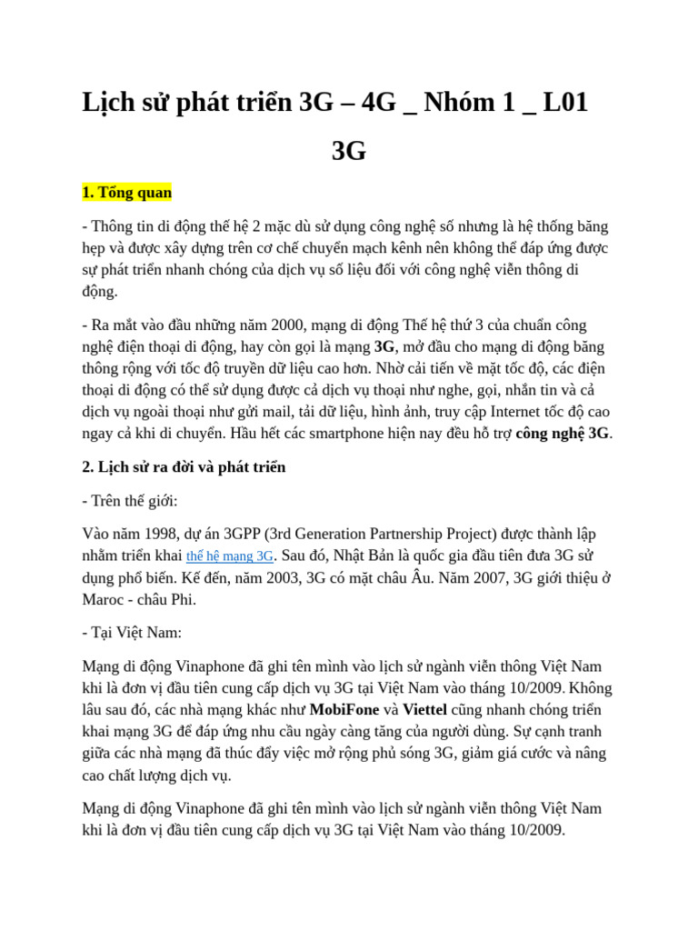 Nhóm 1-L01-Lịch sử phát triển 3G - 4G | PDF