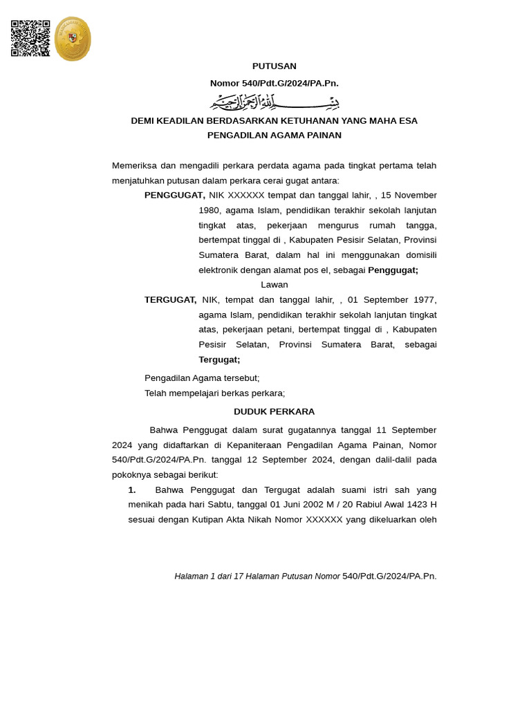 Putusan 540 PDT.G 2024 Pa - PN 20241014114545 | PDF
