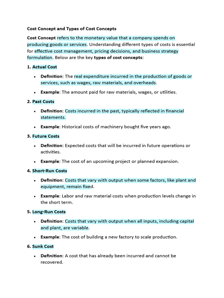 Cost Concept and Types of Cost Concepts | PDF