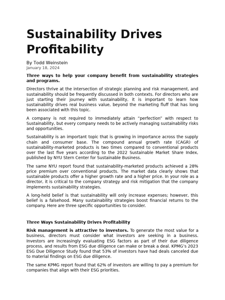 Sustainability Drives Profitability | PDF