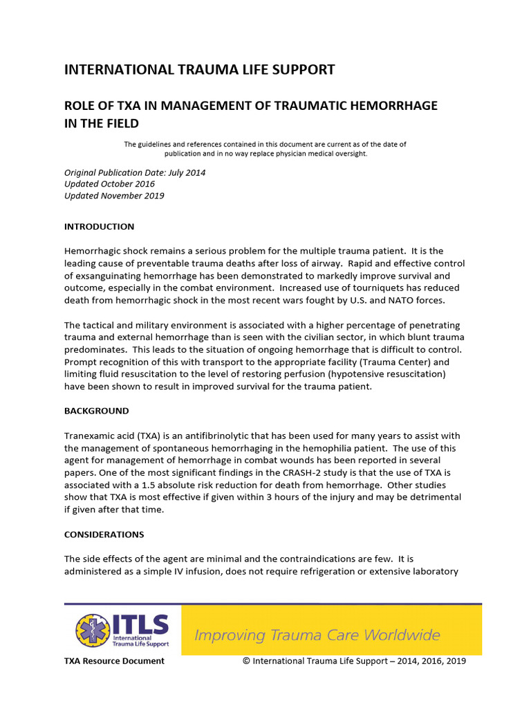 ITLS Position Paper - TXA Resource Document 2019 Update | PDF