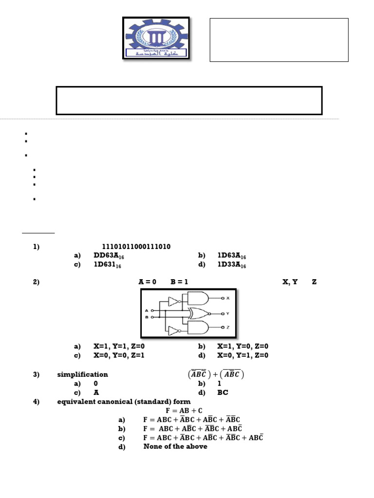 Logic Design Final Exam 2019 | PDF | Electronic Engineering | Teaching ...