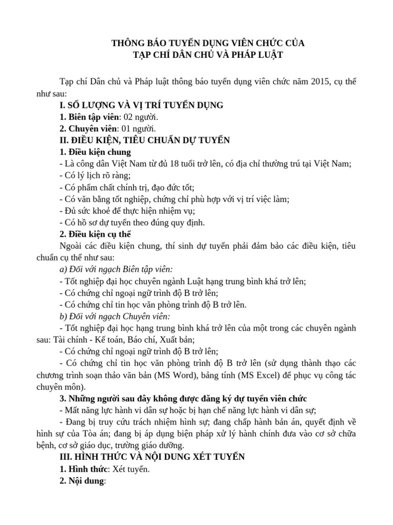 Tuyen Dung VC Tap Chi Dan Chu PL | PDF