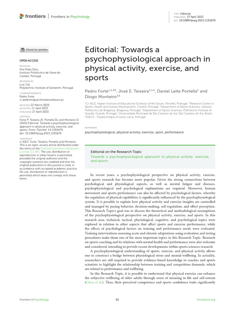 Forte Et Al, 2023. Editorial - Towards A Psychophysiological Approach ...