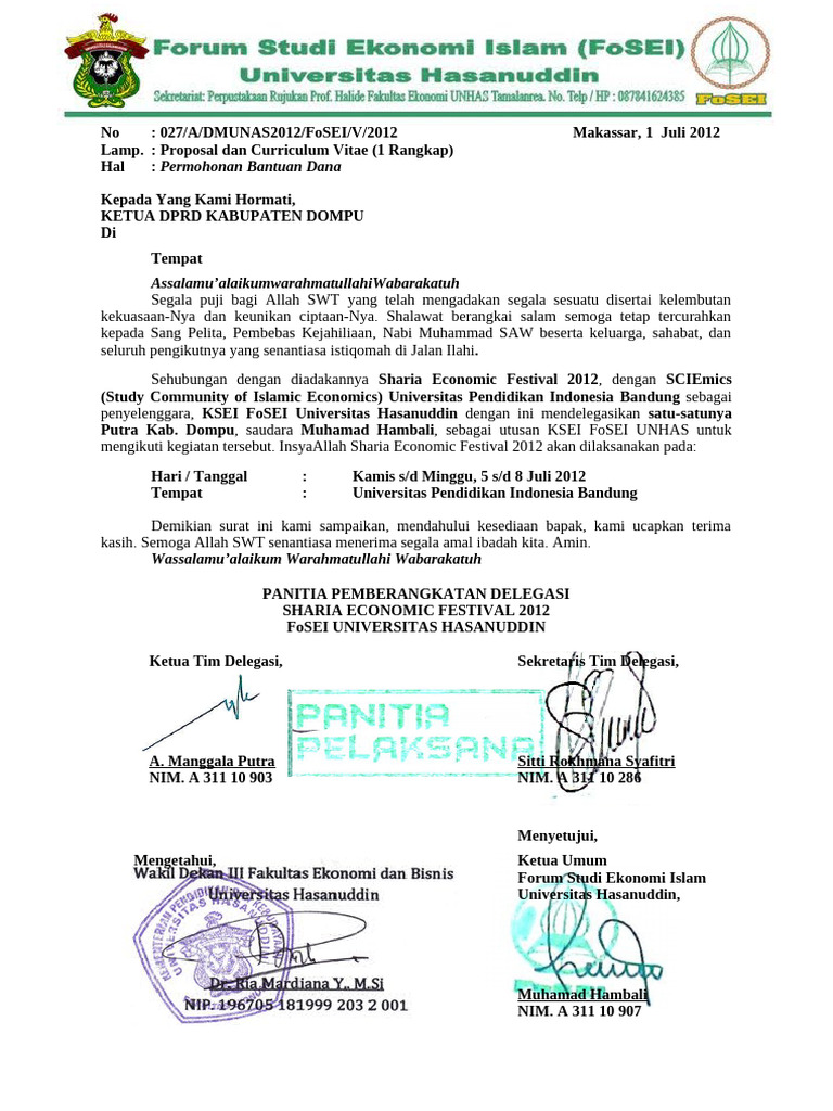 Contoh Surat Permohonan Bantuan Dana | PDF