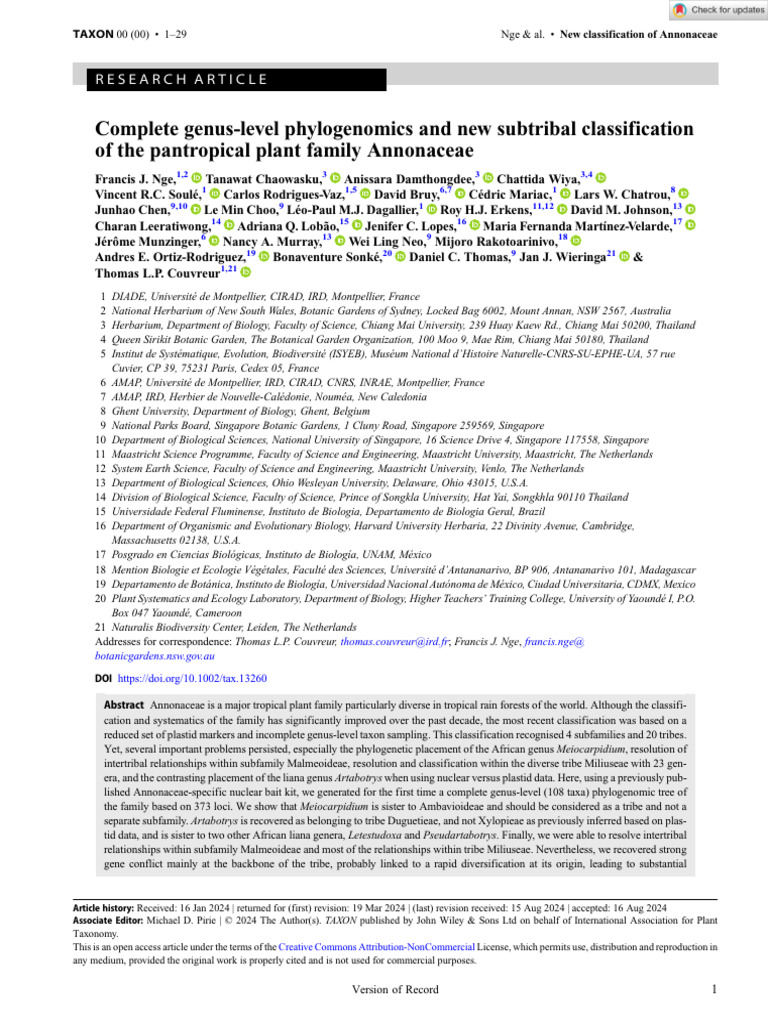 Annonaceae Phylogenomics New Subtribal Classification 2024 | PDF