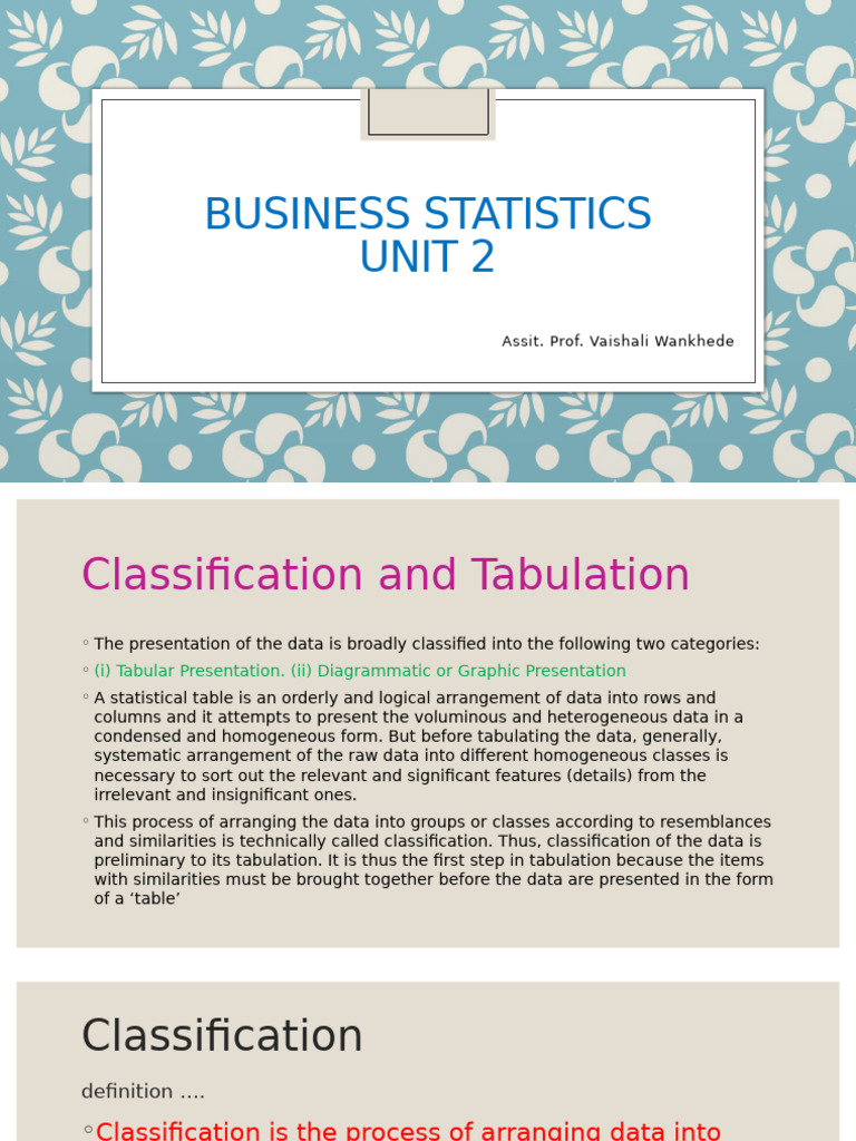 Business Statistics Classification and Tabulation | PDF | Quantitative ...
