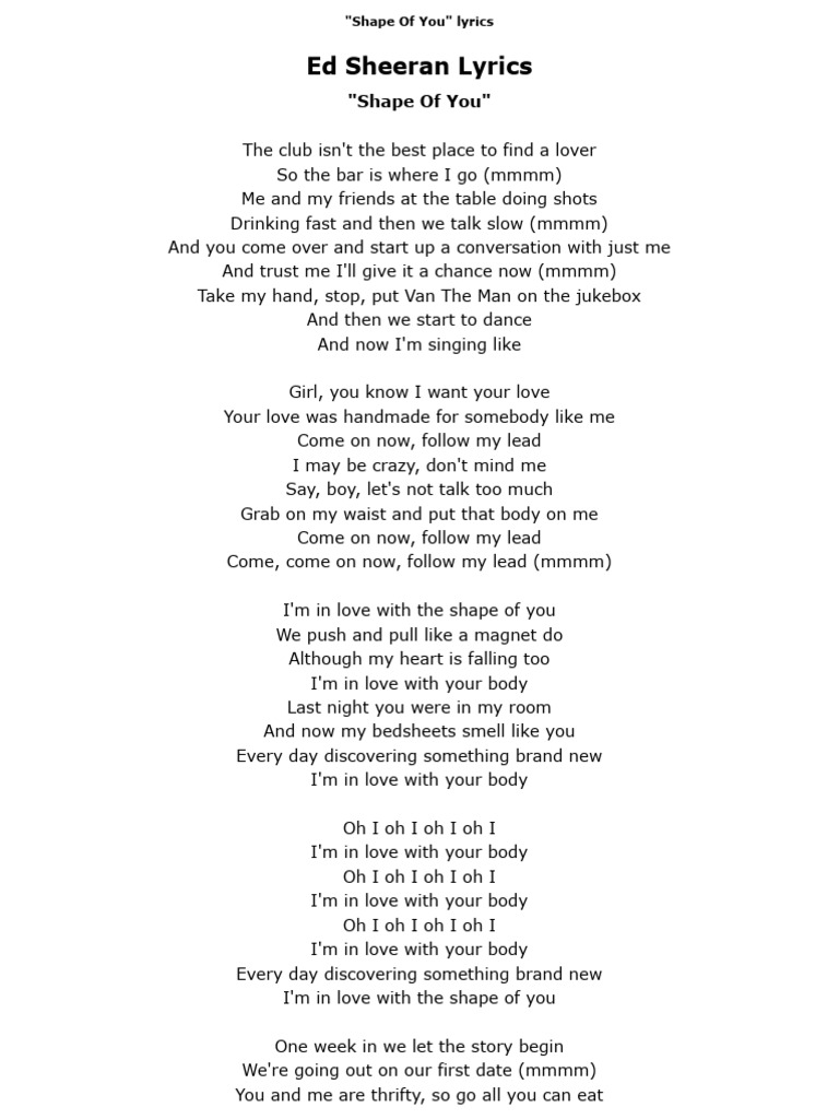 Ed Sheeran - Shape of You Lyrics | PDF