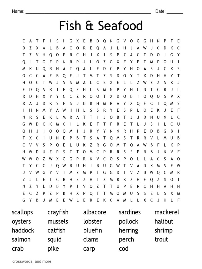 Seafood and Fish Wordsearch | PDF