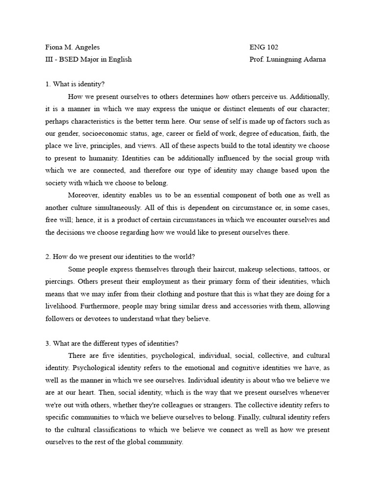 ENG 102 Assignment 1 Midterm | PDF | Identity (Social Science ...