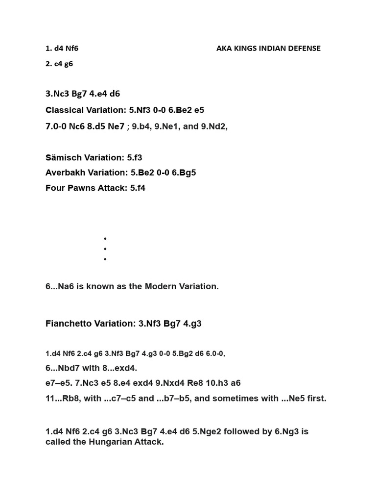 d4 Nf6 Aka Kings Indian Defense | PDF