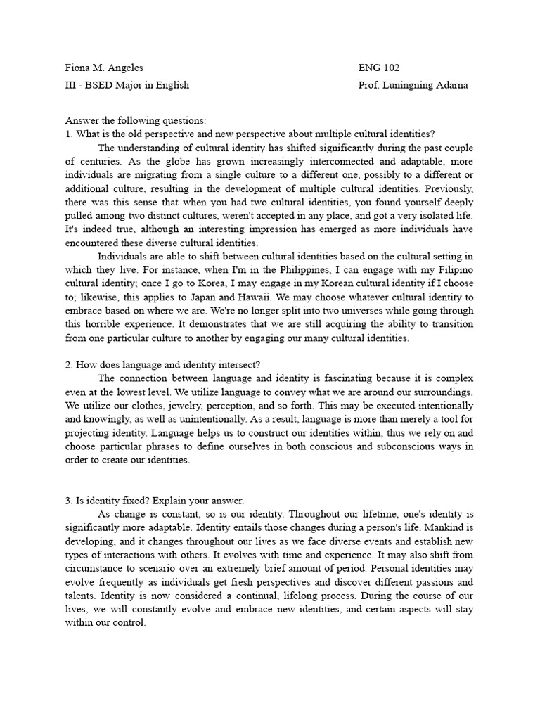 ENG 102 Assignment 2 Midterms | PDF | Identity (Social Science) | Experience