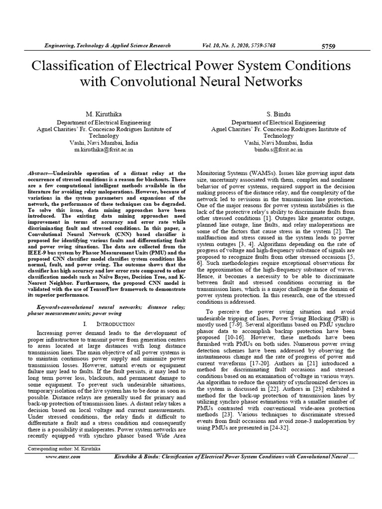 Classification of Electrical Power System Conditions | PDF