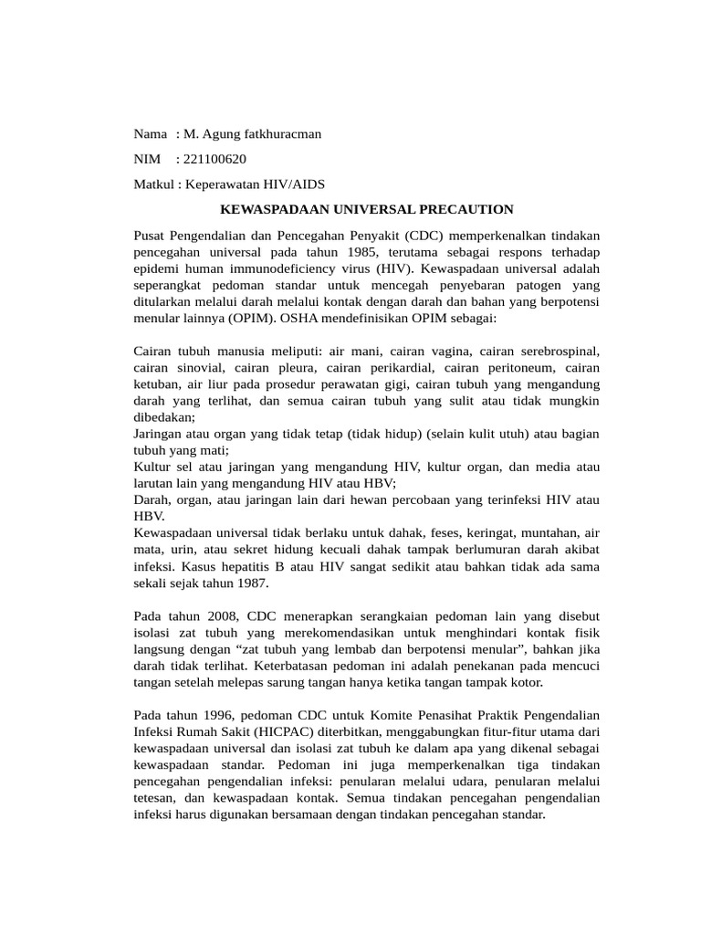 Kewaspadaan Universal Precaotion - 221100620 | PDF