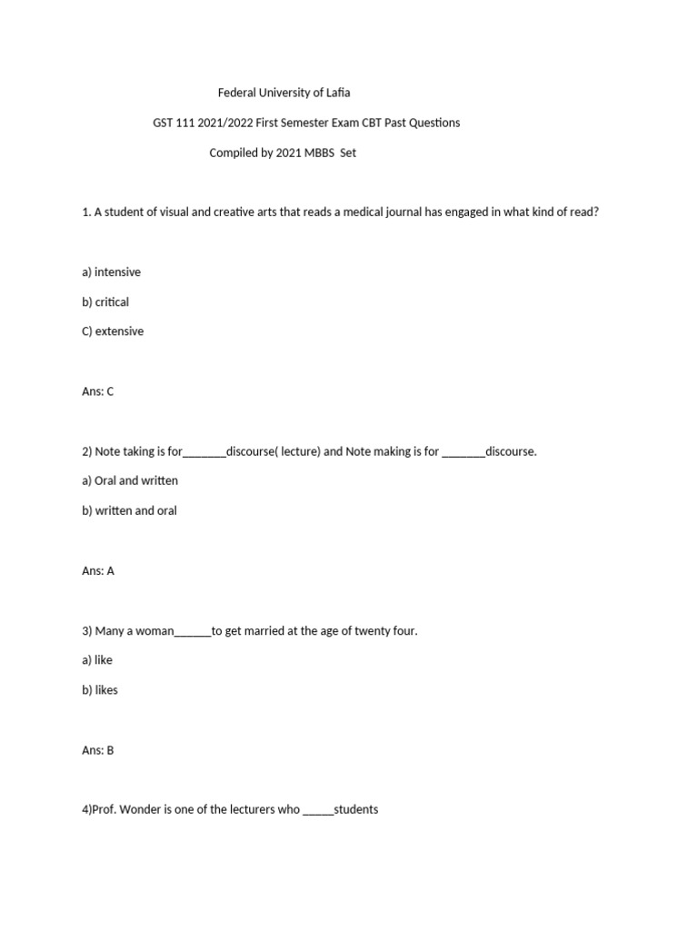 Share GST 111 2021 CBT PQ | PDF | Adjective | Adverb