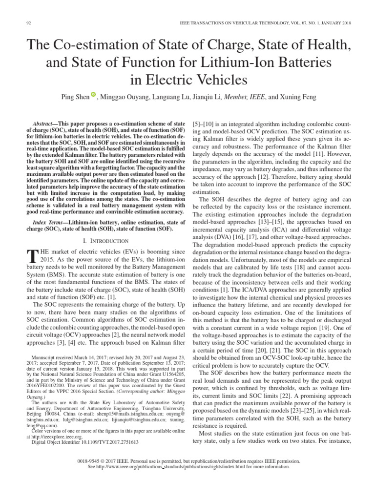 The Co-Estimation of State of Charge, State of Health | PDF