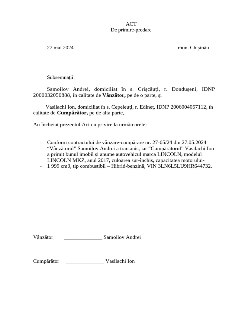 Act de Primire-Predare | PDF