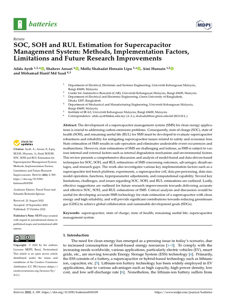 SOC, SOH and RUL Estimation For Supercapacitor | PDF