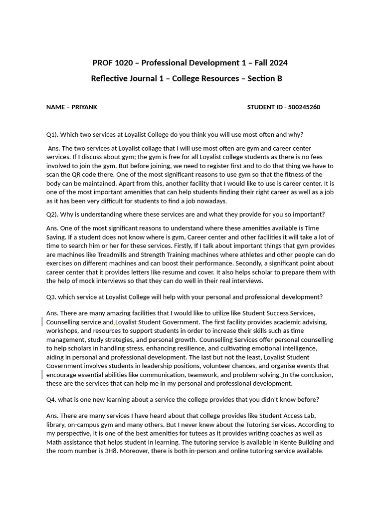 Priyank Reflective Journal | PDF