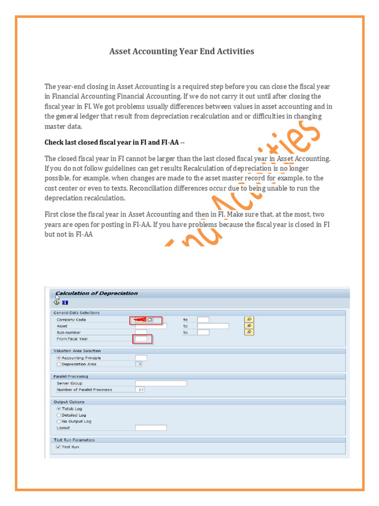 Asset Accounting-Year End Activities | PDF