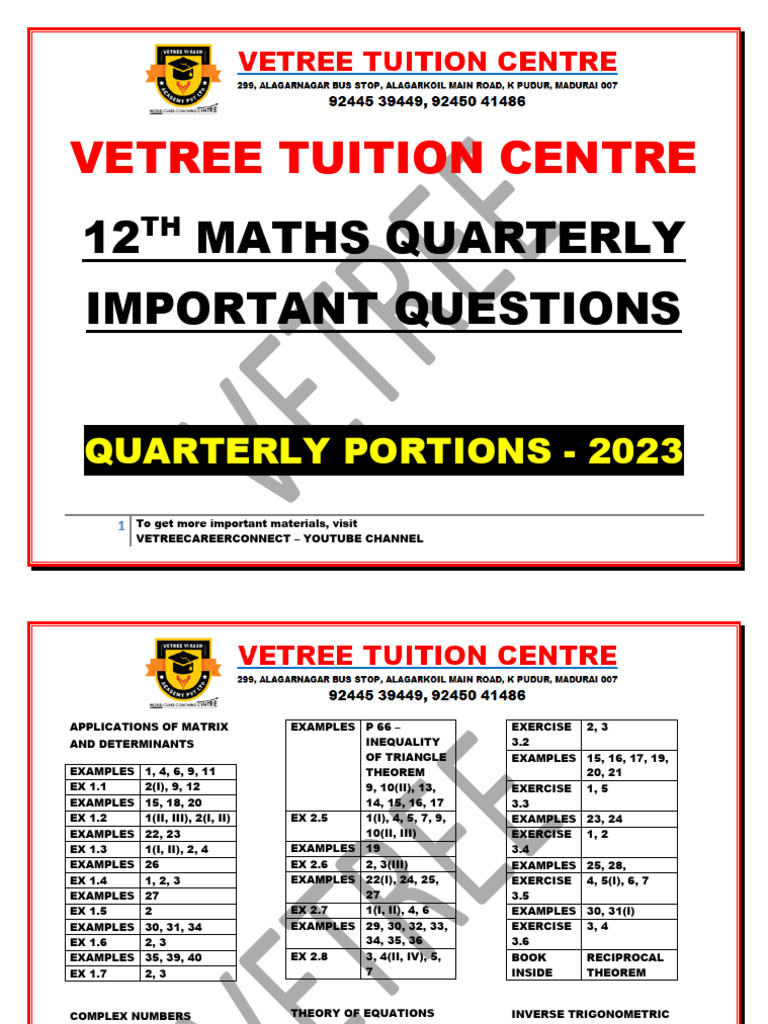 12th Maths EM Important Questions English Medium PDF Download | PDF | Abstract Algebra ...