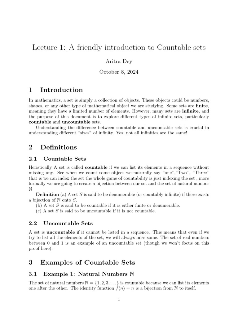 Lecture 1 A Friendly Introduction To Countable Sets | PDF | Set ...