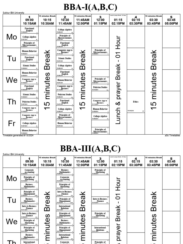 Fall 2024 Timetable W.E.F. 16th September 2024 Classwise | PDF
