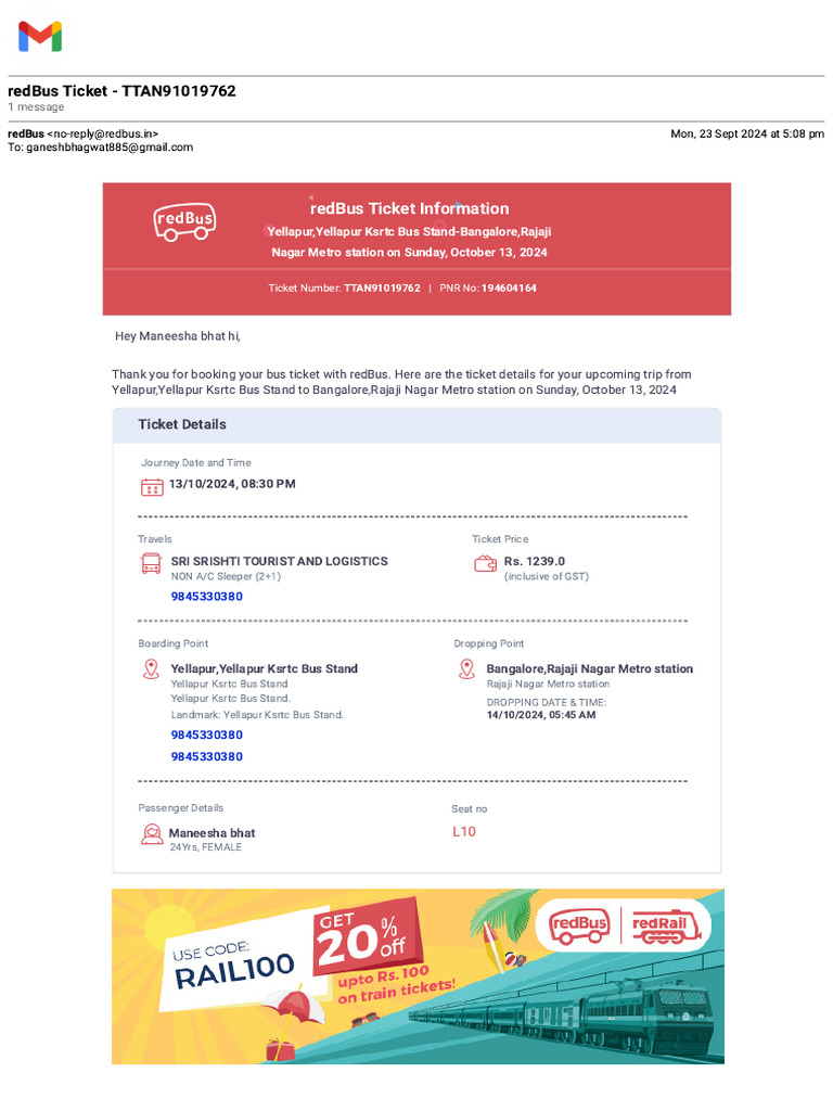 Gmail - Redbus Ticket - TTAN91019762 | PDF