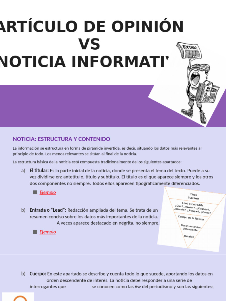 Lengua - Artículo de Opinión Vs Noticia Informativa | PDF
