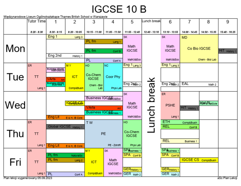 Year 10 B - Timetable 2023 - 2024 | PDF