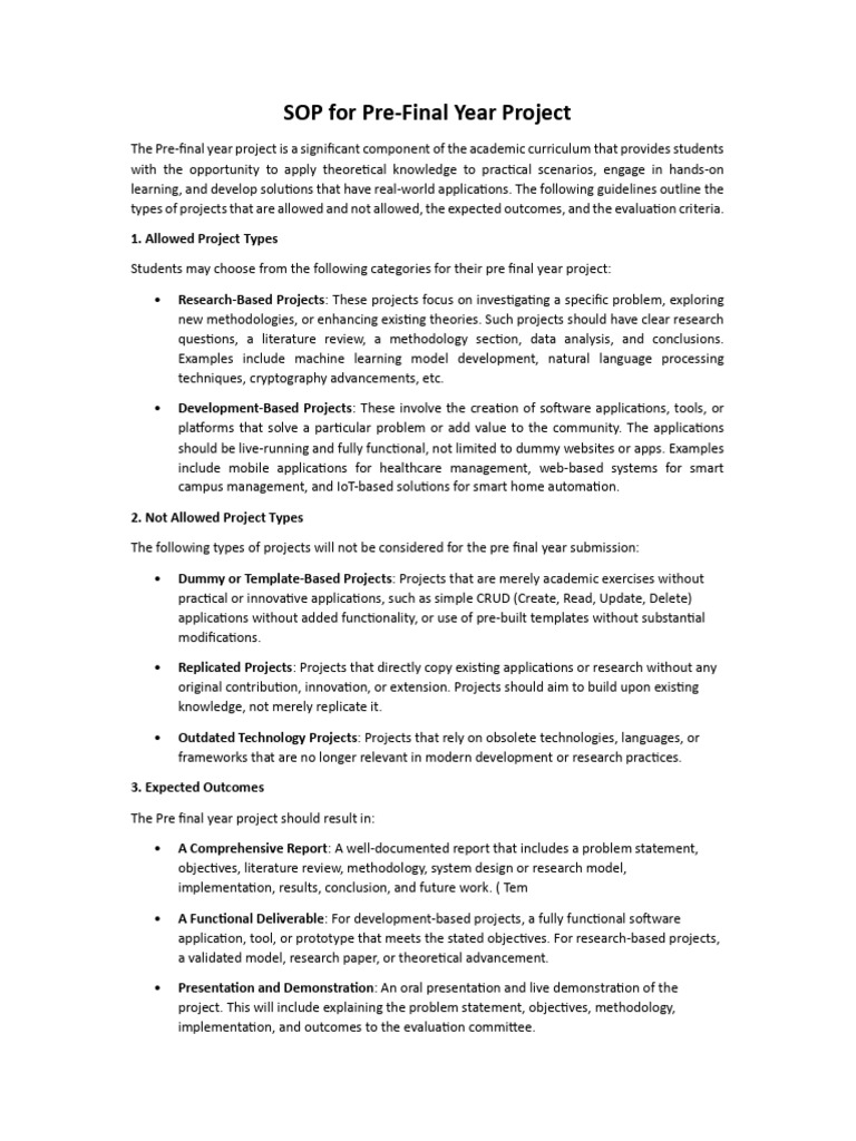 SOP_PreFinal Year Project | PDF