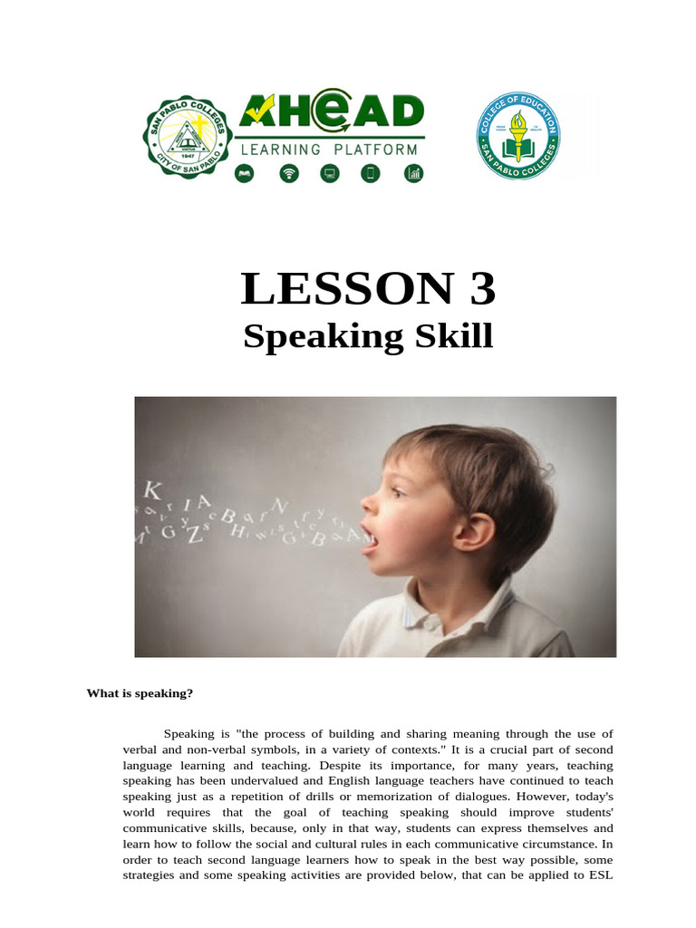 Teaching Speaking Skills in ESL/EFL | PDF | Learning | Teachers