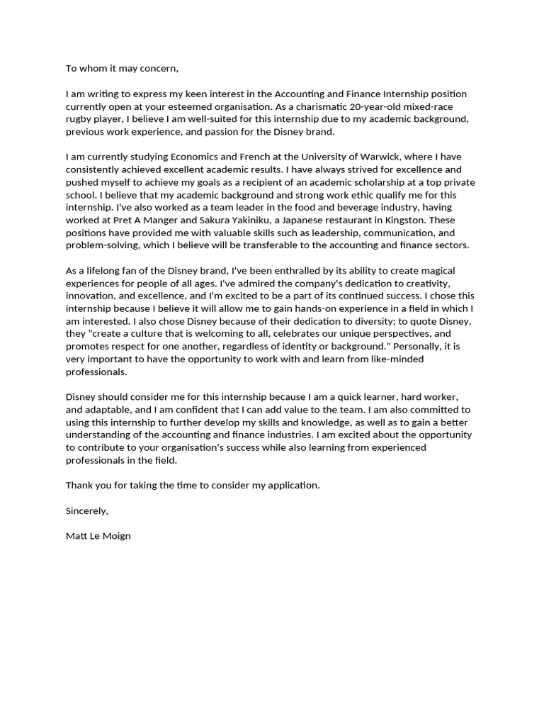 Disney Cover Letter | PDF