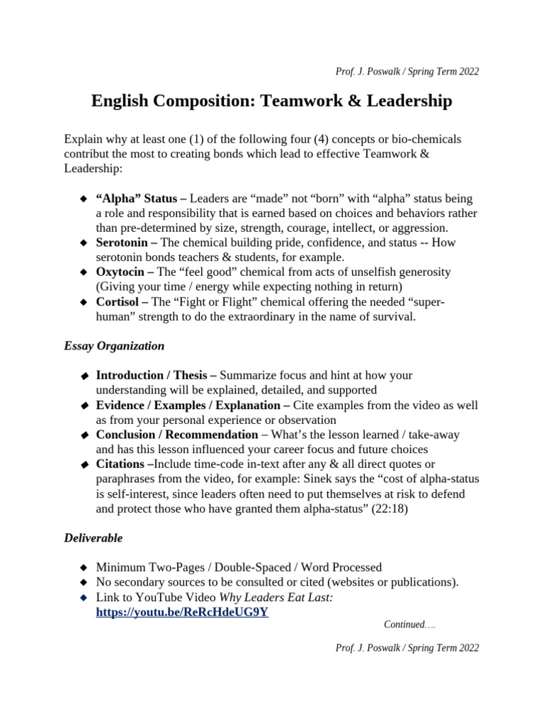 English Comp Teamwork Leadership Spring2022 | PDF
