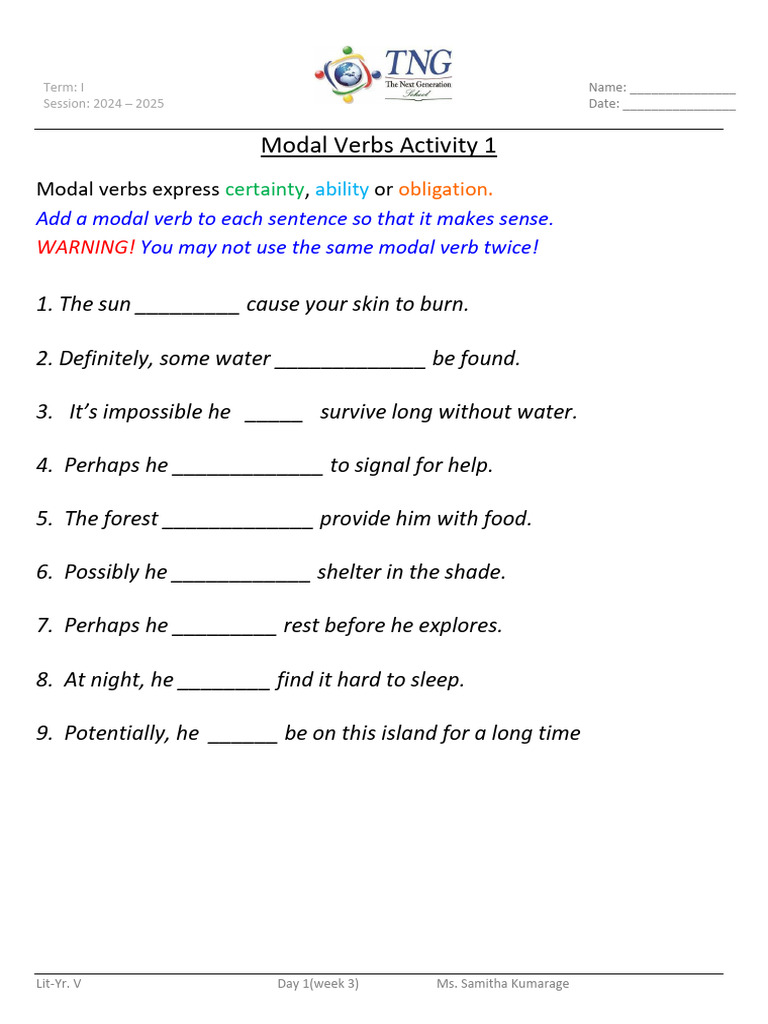 Modal Verbs Activity 1 | PDF