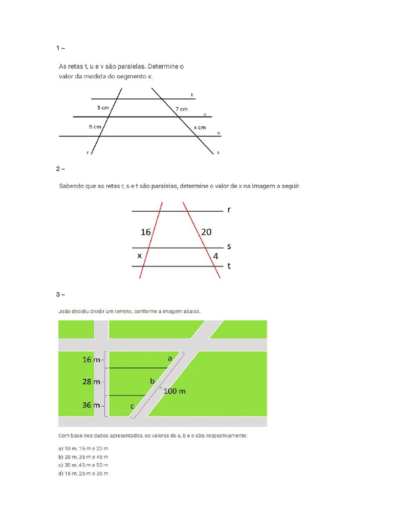 Lista de Exercícios Sobre Teorema de Tales (Matemática) | PDF
