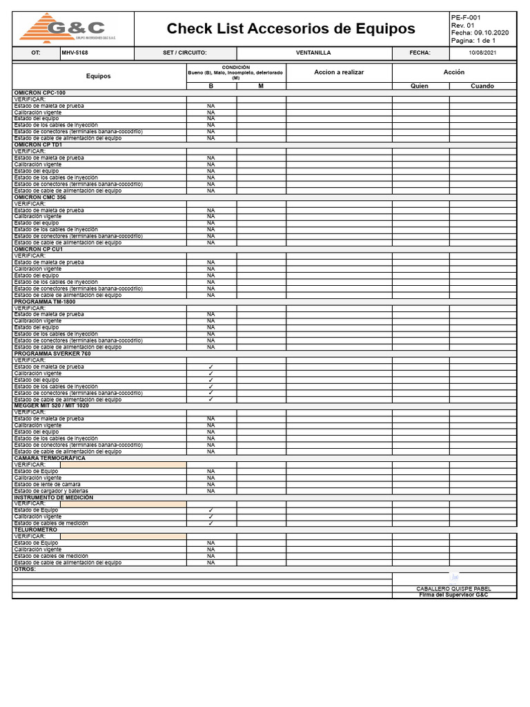 Formato Checklist de equipos instrumentos | PDF