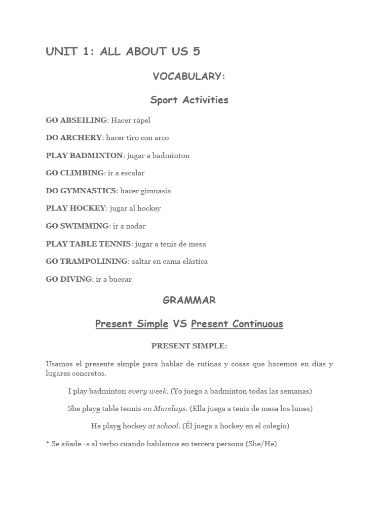 All About Us 5 Unit 1 | PDF